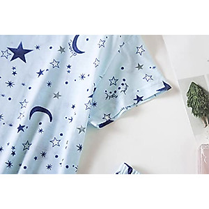 PNAEONG Women’s Pajama Set - Cotton-Blend Short-Sleeve Loose Top with Matching Capri Bottoms SY215-Blue Star-XL
