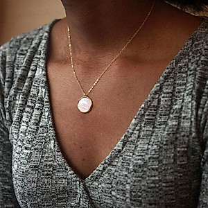 COZLANE 14k Gold Plated Mother of Pearl Shell Pendant Necklaces | Double Sided Round Pendant Necklaces Cute Pendant Necklaces for Women