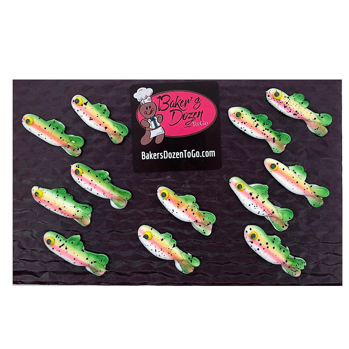 Mini Trout Fishing Pack- 12 pcs Edible Icing Cake Decoration Topper by BakersDozenToGo (Choose Style Below)