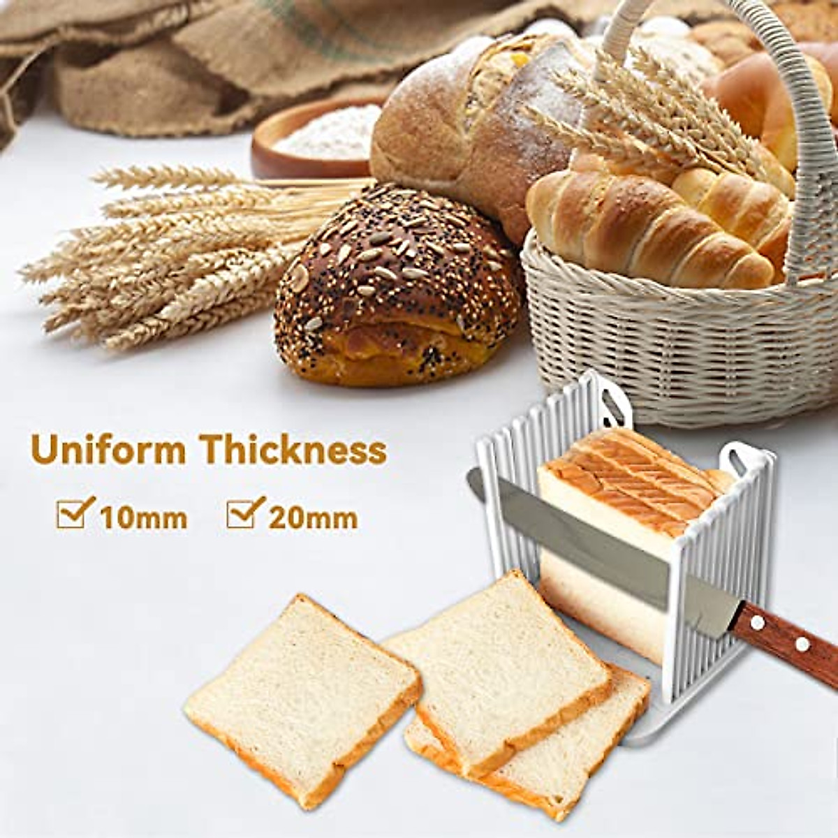 Bread Slicer, 10mm/20mm Adjustable Bread Slicer Foldable Bread Slicing Guide Kitchen Sandwich Bread Slicer for Homemade Bread Baking Accessories