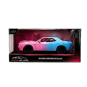 Pink Slips 1:24 2015 Dodge Challenger SRT Hellcat Die-Cast Car, Toys for Kids and Adults(Light Blue/Pink)