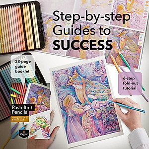 Castle Art Supplies 48 Pasteltint Coloured Pencils Set | Quality Colours in Softer, Sumptuous Tones | For Professional and Adult Artists | Protected and Organised in Presentation Tin Box