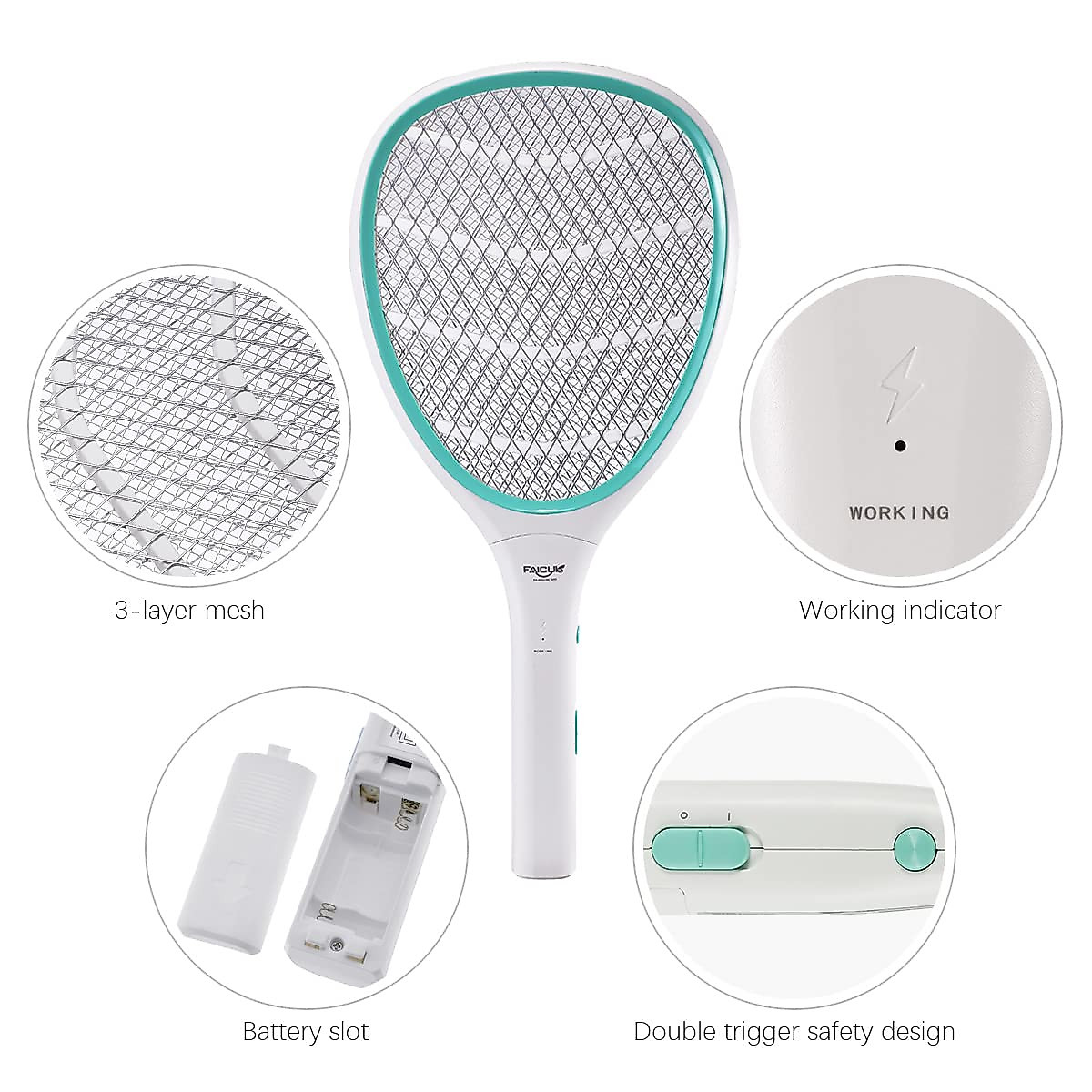 Faicuk Handheld Bug Zapper Racket Electric Fly Swatter