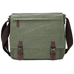 Canvas Messenger Bag for Men Women,Travel Satchel Shoulder bag 15.6 Inch Laptop Bag briefcase Business (Green)