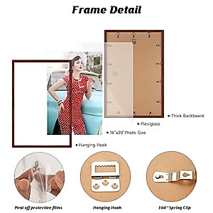 HLiWEGNS 16x20 Poster Frame Dark Walnut, Single, Woodgrain Vintage 16 x 20 Picture Frame, Gallery 20x16 Frame with Plexiglass for Artwork, Poster, Print, Photo Display