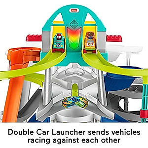 Fisher-Price Little People Toddler Playset Launch & Loop Raceway Race Track with Lights Sounds & 2 Toy Cars for Ages 18+ Months