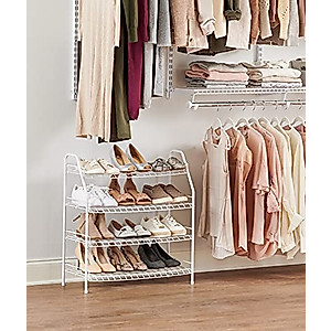 Rubbermaid 4-Tier Wire Shoe Rack, White, Simple Assemble, Storage Shelf for Organization in Bedroom/Closet