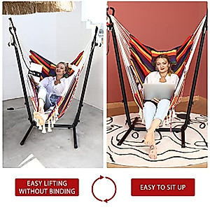 Hammock Chair with Stand Double Hammock Chair Bohemian Style with Tassel Mobile Phone Support Manual Adjustable Swing Indoor and Outdoor Garden Porch with Floor mat Reclining Capacity 400 pounds