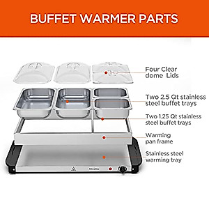 Eficentline 7.5Qt Buffet Server and Warmer,Electric Food Warmer for Parties,Stainless Steel Warming Trays with Adjustable Temperature,2x 2.5 Qt & 2x1.25 Qt Warming Pans,2 x Silicone Kitchen Tongs