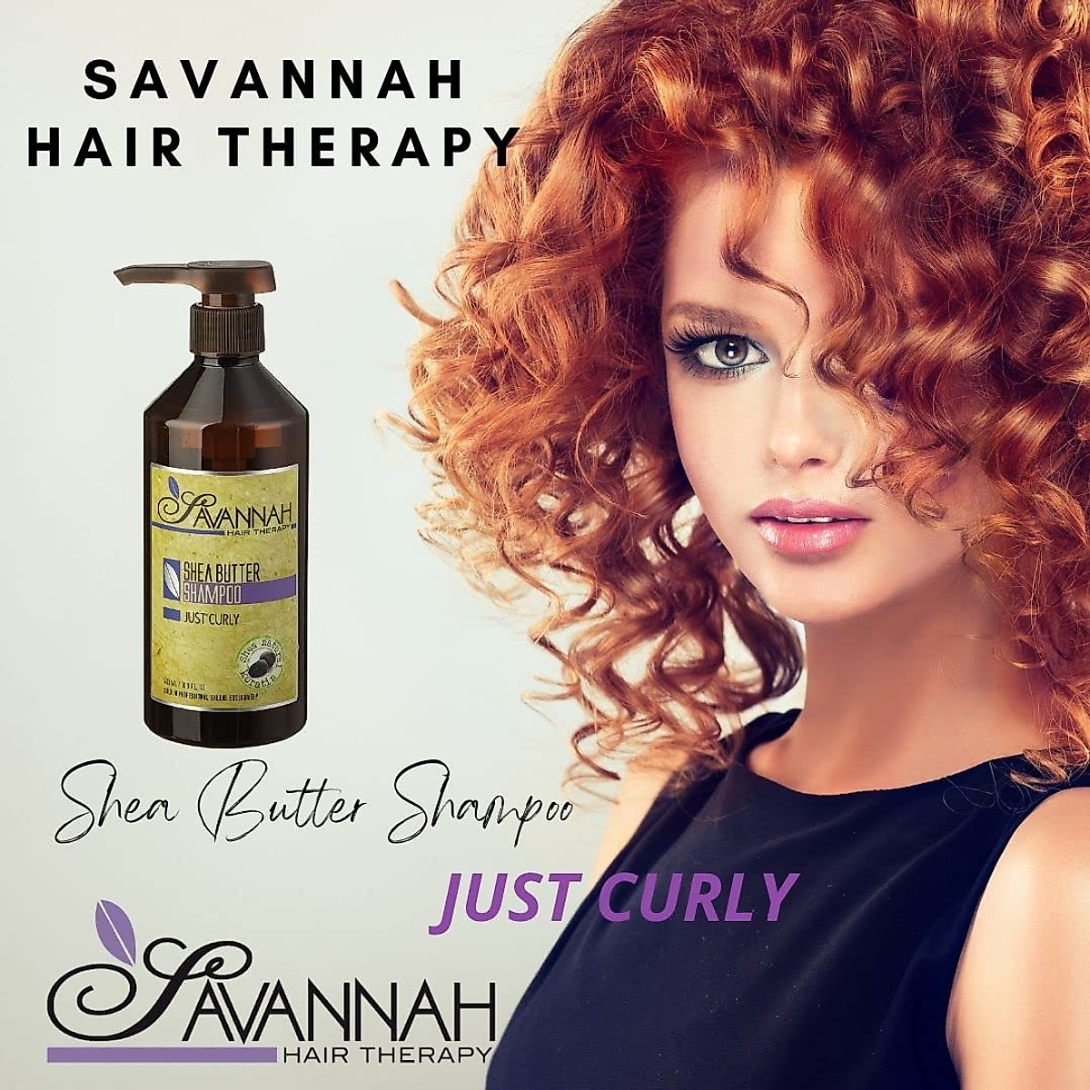 Savannah Hair Therapy Bundle - Just Curly Shampoo (16.9 oz) + Conditioner (16.9 oz) Shea Butter, Cotton and Silk Protein and Vitamin B6 - For Dry, Curly and Damaged Hair