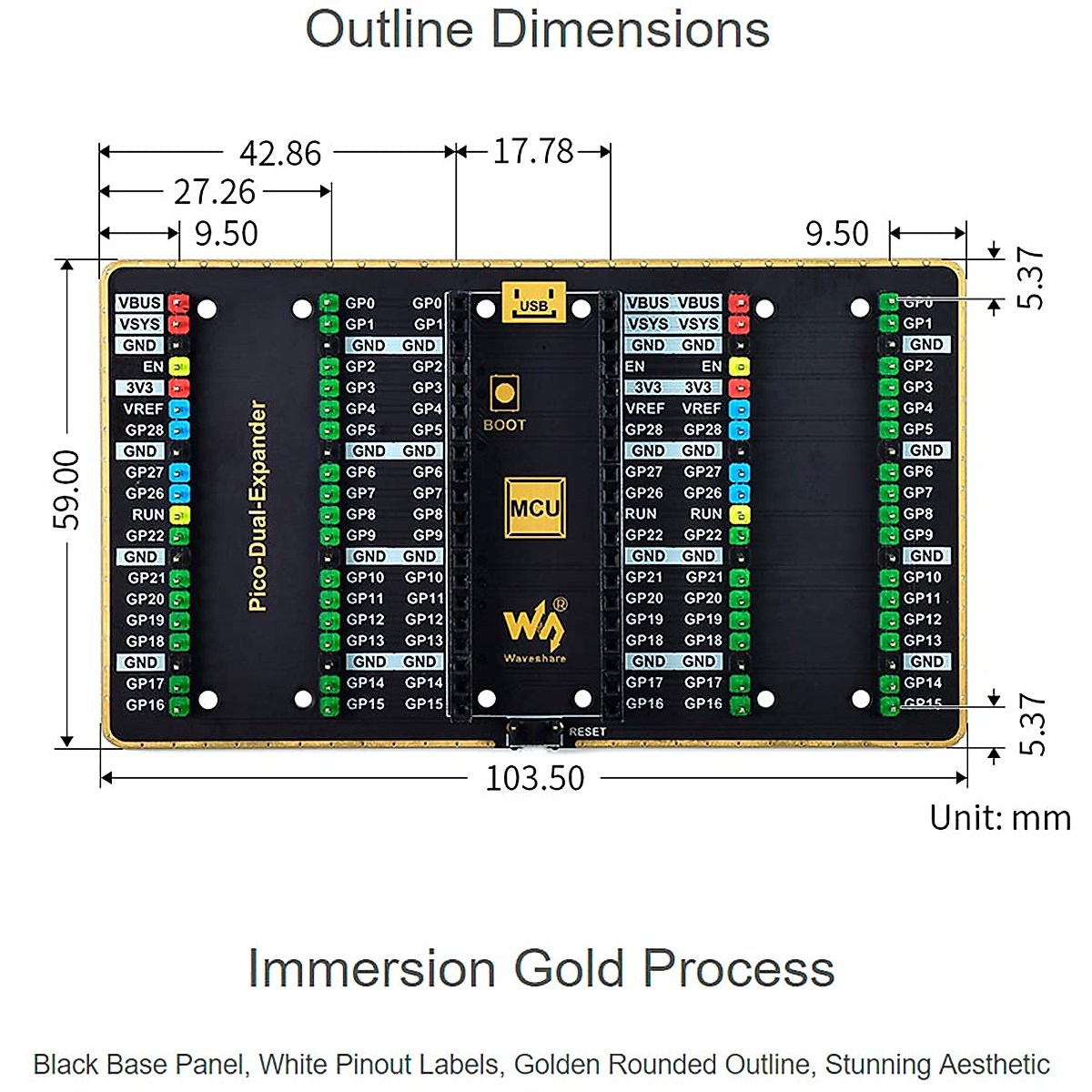 BFab Dual GPIO Expander for Raspberry Pi Pico,Two Sets of 2x20 Male Header for Connecting More Expansion Modules,Direct Attaching or Jumper Wires