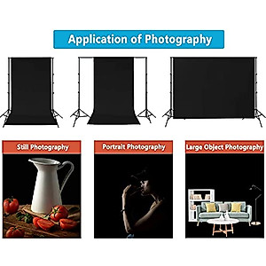 Folong Black Backdrop，Black Photo Backdrop，Black Screen Photo backdrop6 x 9 feet Black Photo Background Polyester Fiber, Non-Reflective Edge Treatment to Prevent Tearing 4 Clips