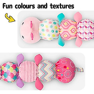 Sumobaby Infant Baby Musical Stuffed Animal Activity Soft Toys with Multi-Sensory Crinkle, Rattle and Textures, for Tummy Time Newborn 0-3-6-12 Months Girls, Caterpillar, Pink