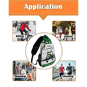 Sling Backpack, St. Patrick's Day Truck Pull Gnomes on Rustic Wood Grain Waterproof Lightweight Small Sling Bag, Travel Chest Bag Crossbody Shoulder Bag Hiking Daypack for Women Men