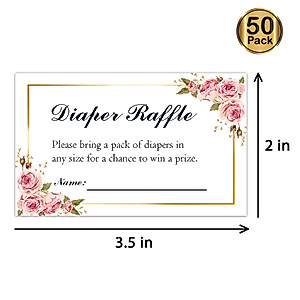 50 Floral Diaper Raffle Tickets for Baby Shower, Pink Floral Diaper Raffle Ticket Lottery Insert Cards, Bring a Pack of Diapers to Win Favors, Baby Shower Games for Girls.