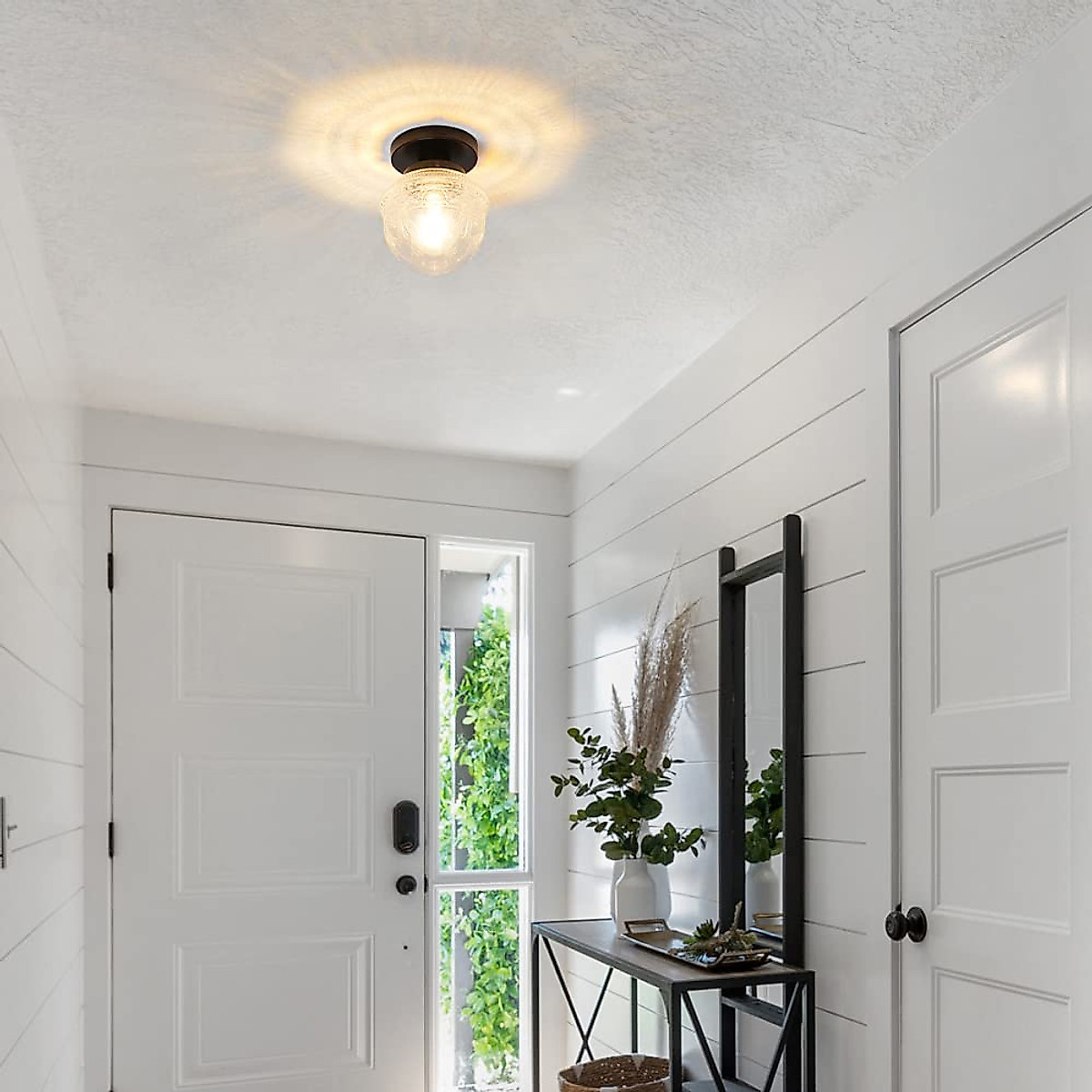 DSMJFU Black Semi Flush Mount Ceiling Light, Small Hallway Light Fixture, Vintage Close to Ceiling Light Fixture for Bathroom, Entryway, Foyer, Closet