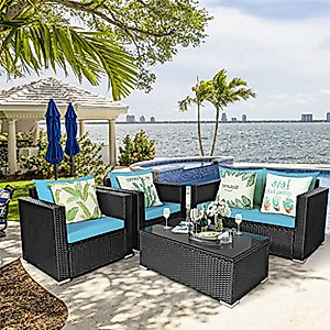 WYKDD Patio Rattan Furniture Set Cushioned Sofa Chair Coffee Table Suitable for Balconies, Rooftops, Gardens and Any Places of Leisure