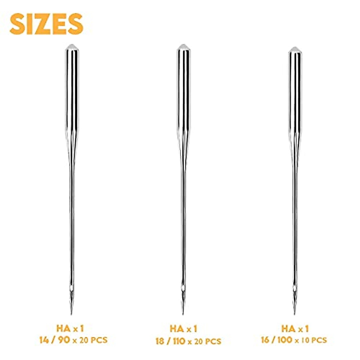 50 Pack of Sewing Machine Needles, 5 Assorted Sizes (HA 65/9, 75/11, 90/14, 100/16, 110/18) 10pcs of Each, Universal Regular Point Needles, Perfect for Embroidery, Cloth Repair, DIY and Crafts