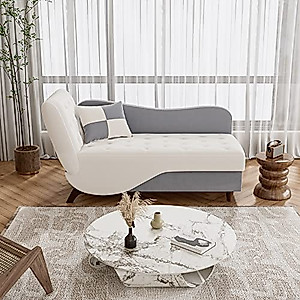 DAMAIFROM Adjustable Recling Chaise Lounge Indoor with Storage,Sleeper Sofa Bed,Lounge Chaise Armchair with Pillow,3 in 1 Velvet Futon Sofa Couch Bed for Living Room Bedroom(Beige)