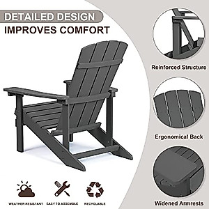 Aok Garden Adirondack Chairs Set of 2, Weather Resistant Hips Plastic Fire Pit Chairs, Modern Poly Adorondic Outside Chairs, 350 LBS Adirondack Chair for Easy Assembly, Grey