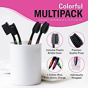 natraco Charcoal Bulk Toothbrushes Individually Wrapped - Deep Clean Charcoal Infused Soft Bristle – Multi Colored Tooth Brush with Covers - for Travel, Kids, Family, Dental Care Etc. 100 Count