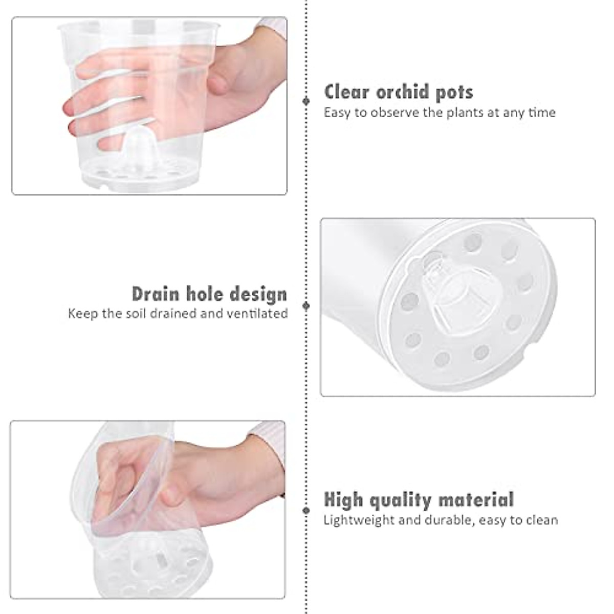 durony 12 Pack 4.5 Inches Clear Orchid Pots with Holes Flower Plant Pot Durable Plastic Planter with 12 Pieces Plant Labels Great Drainage for Seedlings Planting