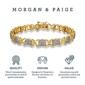 MORGAN & PAIGE Cubic Zirconia Tennis Bracelet For Women - 18K Two Tone Yellow Gold XO Heart Bracelet With 925 Sterling Silver & Diamond Accent - 7-1/4"