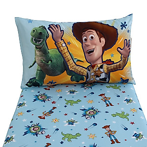 DISNEY Toy Story Power Up 2 Pack Fitted Sheet and Pillowcase Toddler Sheet Set, Blue/Green