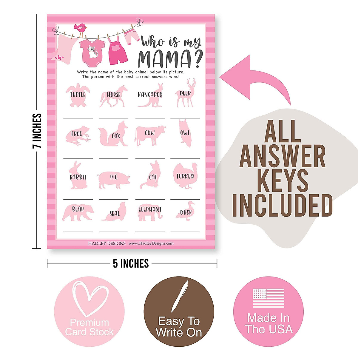 25 Pink Animal Matching, 25 Nursery Rhyme Game, 25 Who Knows Mommy Best, 25 Baby Prediction And Advice Cards - 4 Double Sided Cards, Baby Shower Party Supplies