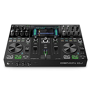 Denon DJ PRIME GO – Portable DJ Controller and Mixer with 2 Decks, WIFI Streaming, 7-Inch HD Touchscreen, DJ Set with Lights Control and Rechargeable Battery