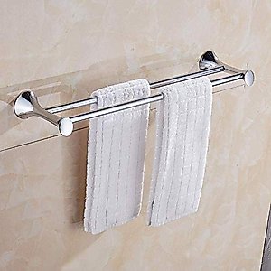 NERDOH Wall-Mounted Space Aluminum Single Layer Double Layer Single Pole Double Pole White Shiny Towel Rack-C2 Wall Mounted Towel Bar Hanging for Kitchen Bathroom Cupboard