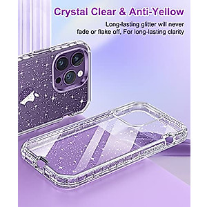 Hython Case for iPhone 14 Pro Max Case Glitter, Cute Clear Glitter Bling Sparkle Cover, [Military Grade Protection] Hybrid Heavy Duty Rugged Hard PC Bumper Shockproof Soft TPU Protective Phone Cases