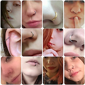 NewZenro 8Pcs Surgical Stainless Steel Sleeper Cartilage Daith Tiny Small Huggie Hoop Earrings Septum Hinged Clicker Nose Ring for Women Men Helix Tragus Piercings Jewelry 8mm 10mm Set Gold 18g