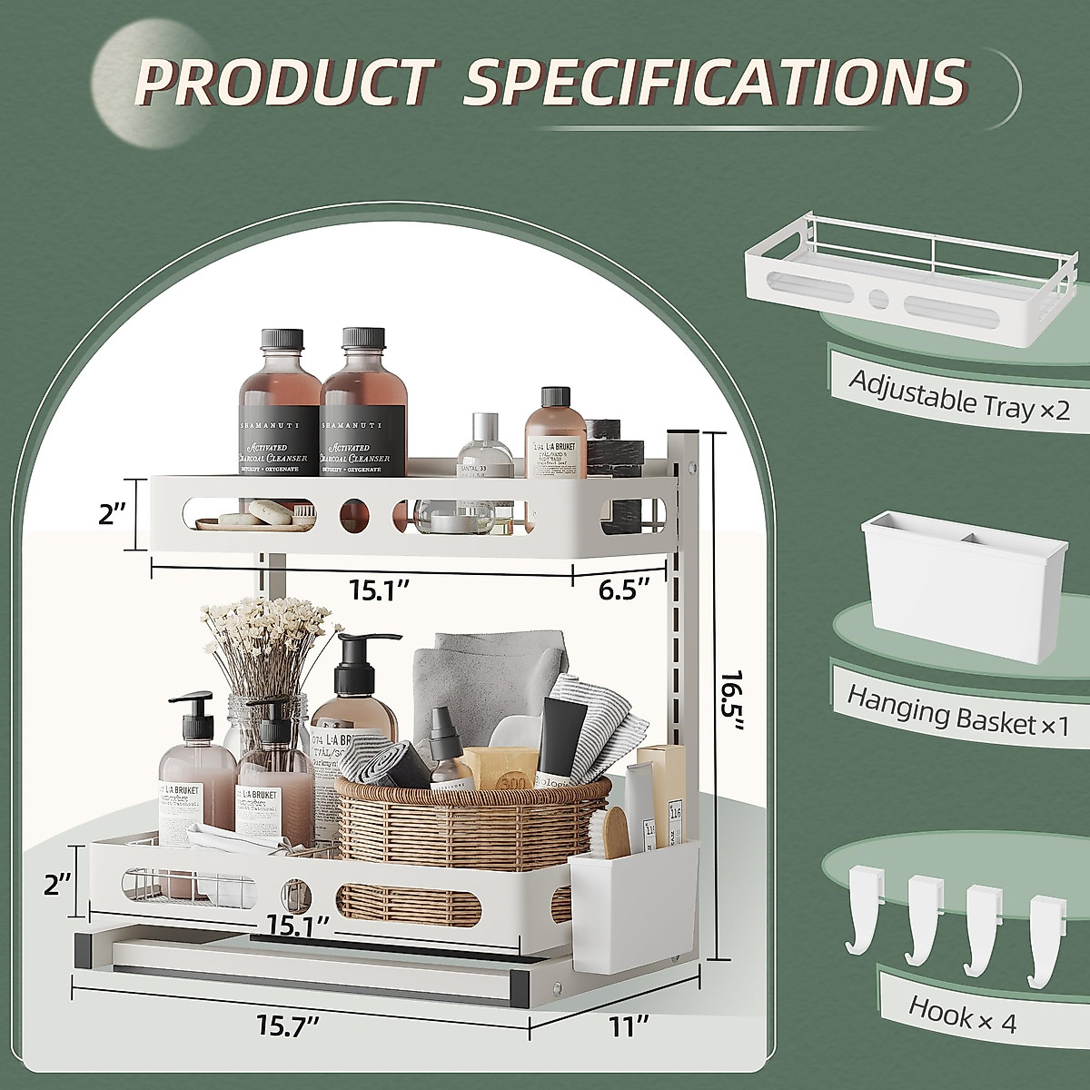 NETEL Under Sink Organizers and Storage, Pull Out Organizer 2 Tier Slide Out Sink Shelf Cabinet Storage Shelves, Under Sink Storage for Kitchen Bathroom Cabinet, White 2 Pack