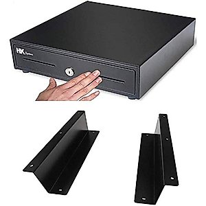 HK SYSTEMS 13" Heavy Duty Black "Push" Open Cash Drawer, 4B5C with Under Counter Mounting Metal bracket