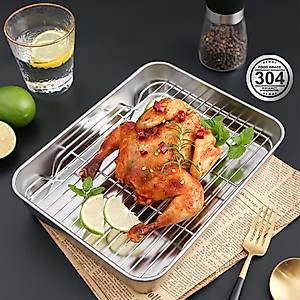 Stainless Steel Baking Sheet With Rack,Cookie Sheets and Non-stick Cooling Rack,Food Grade Material Baking Pan Tray For Oven,Extra Rectangle Size Baking sheet,Warp Resistant&Heavy Duty&Non Toxic (XL)