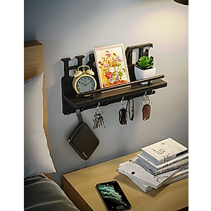 SWTYMIKI Key Hooks for Wall with Home Decoration, Wood Mail Organizer with Key Holder and Mail Holder Design, Wall Mounted Key Hanger Suitable for Entryway, Front Door, Hallway, Office, Black