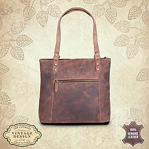 VALENCHI-Leather Shoulder Bag with Front and Back Zipper pocket with Large storage capacity (Brown Vintage)