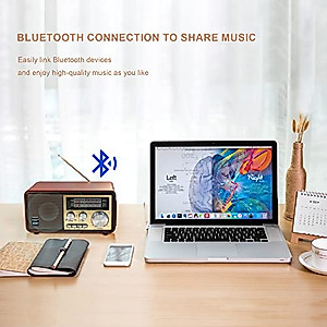 Oncheer Retro Vintage Wood Bluetooth FM/AM/SW Home Radio, 15W Subwoofer Stereo Speaker, AC&Battery Powered Radios with Antenna Best Reception, Support Remote Control/TF Card/USB Player/AUX