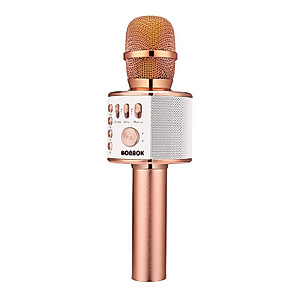 BONAOK Wireless Bluetooth Karaoke Microphone, 3-in-1 Portable Handheld Mic Speaker for All Smartphones,Gifts for Girls Kids Adults All Age Q37(Rose Gold)