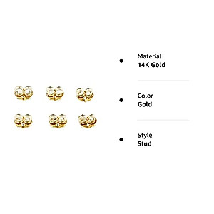 Orgrimmar 14K Gold Earring Backs Yellow Ear Locking for Stud Ear Rings (3 Pairs)