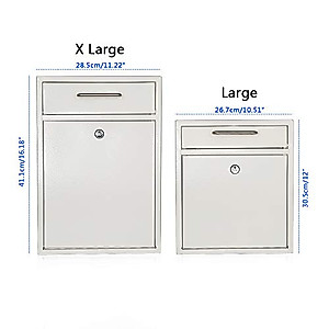 KYODOLED Steel Key Lock Mail Boxes Outdoor,Locking Wall Mount Mailbox,Security Key Drop Box,12H x 10.51L x 4.68W Inches,White Large