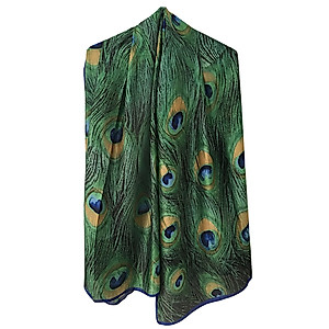 X&F Women's Fashion Peacock Feather Prints Long Scarf Summer Wrap Shawls