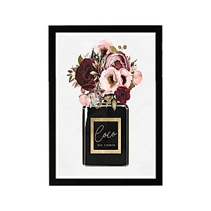 Wynwood Studio Fashion and Glam Framed Wall Art Prints 'Blush Floral Perfumes Home Décor, 13" x 19", Black, Pink