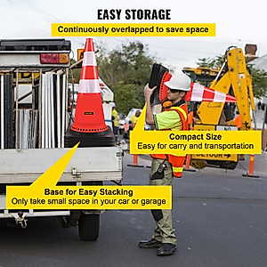 VEVOR Safety Cones, 8 x 30" Traffic Cones, PVC Orange Construction Cones, Reflective Collars Traffic Cones w/Black Weighted Base Used for Traffic Control, Driveway Road Parking and School Improvement