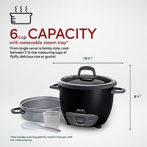 Aroma Housewares 6-Cup (Cooked) Pot-Style Rice Cooker and Food Steamer, Black ARC-743-1NGB