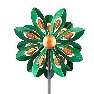 MUMTOP Solar Wind Spinner Metal Stake - 36 Inch Peacock Multi Color Changing LED Solar Powered Glass Ball for Garden Yard Lawn Outdoor Decor