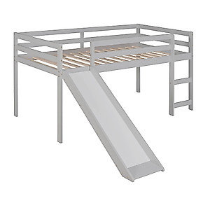 Merax Twin Kids Wood Low Loft Bed with Ladders/Slide Loft Bunk Bed for Juniors, No Box Spring Needed, Walnut