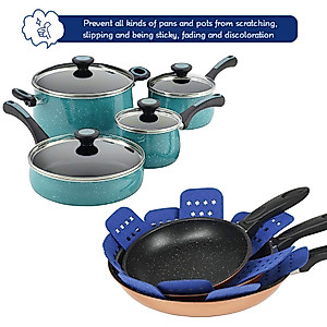 BYKITCHEN Pan Pot Protectors, Larger & Thicker Pan Protector with Stars, Set of 12 and 3 Different Sizes, Blue Pot Separator Pads for Stacking and Protecting Your Cookware