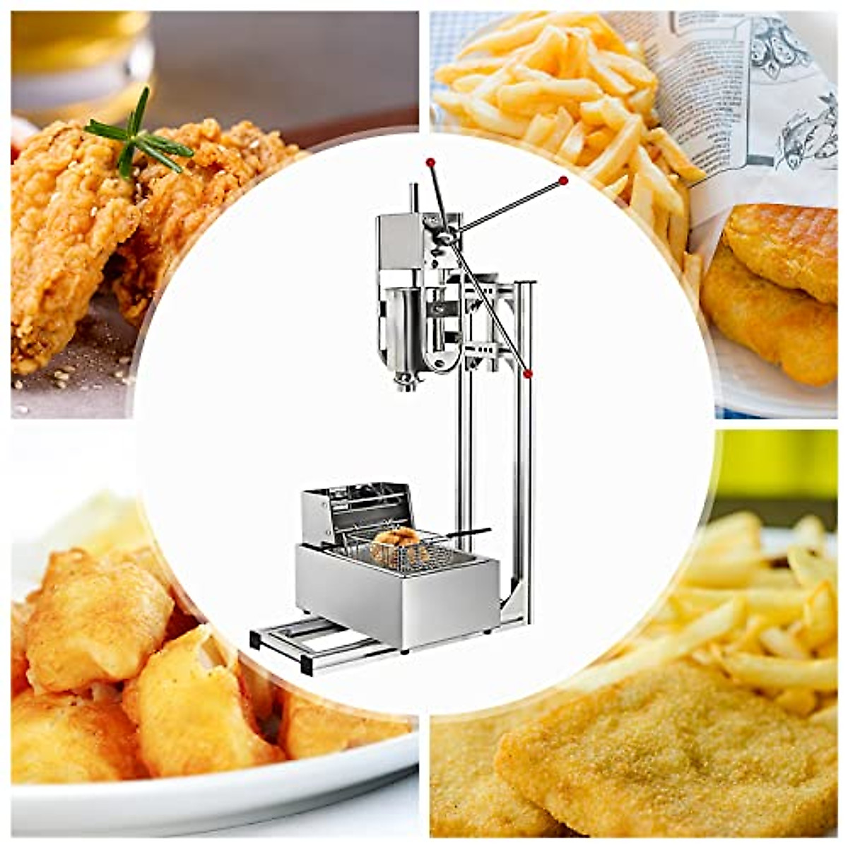 HENHAIY Commercial Churros Machine, 3L Home Vertical Type Manual Donuts Machine, Hand Crank Stainless Steel Professional Churro Maker, Apply for Restaurants, Cafeterias, Bakeries